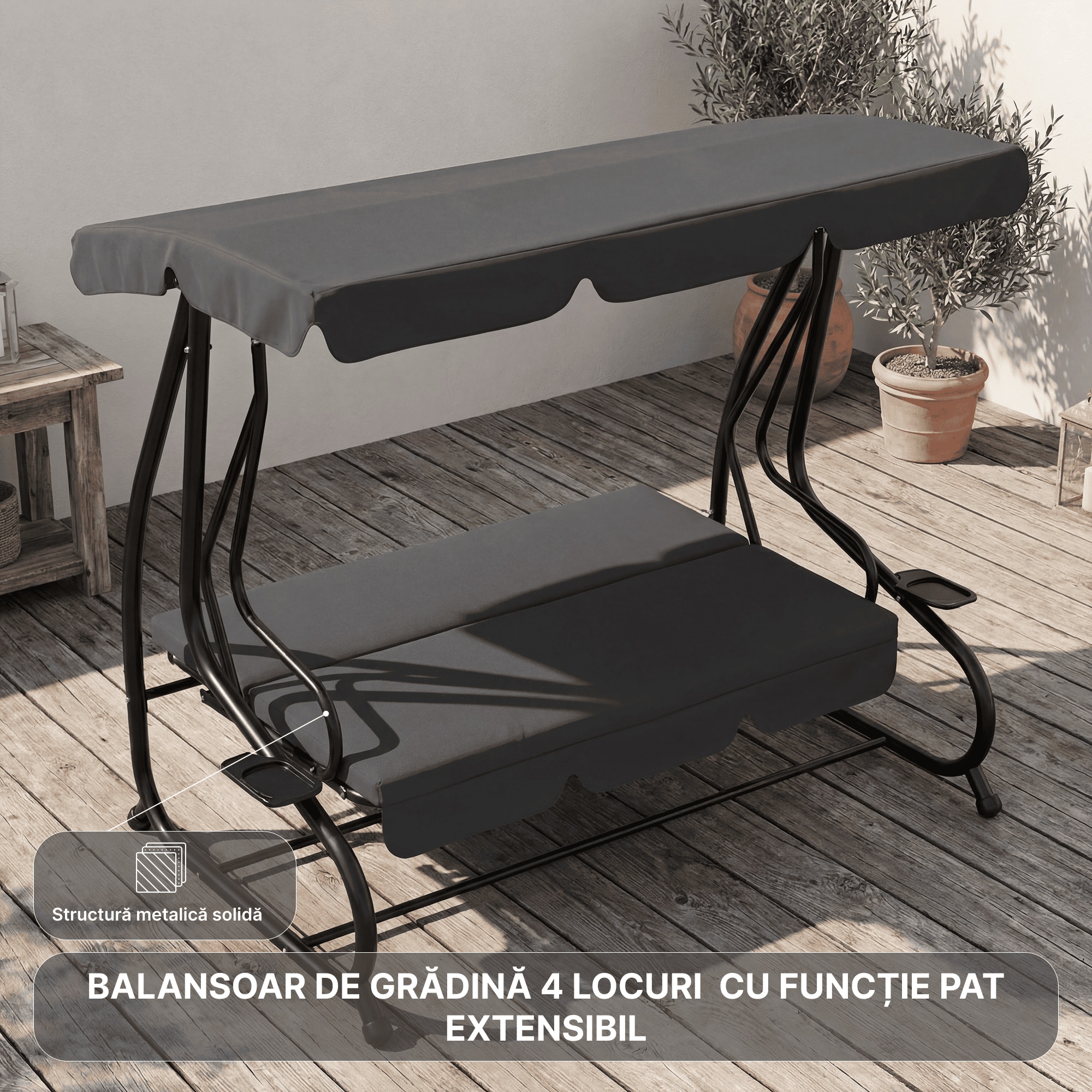 Balansoar Gradina, TOPSCAUNE®, Tip Pat Extensibil 4 Locuri Cu Copertina ...