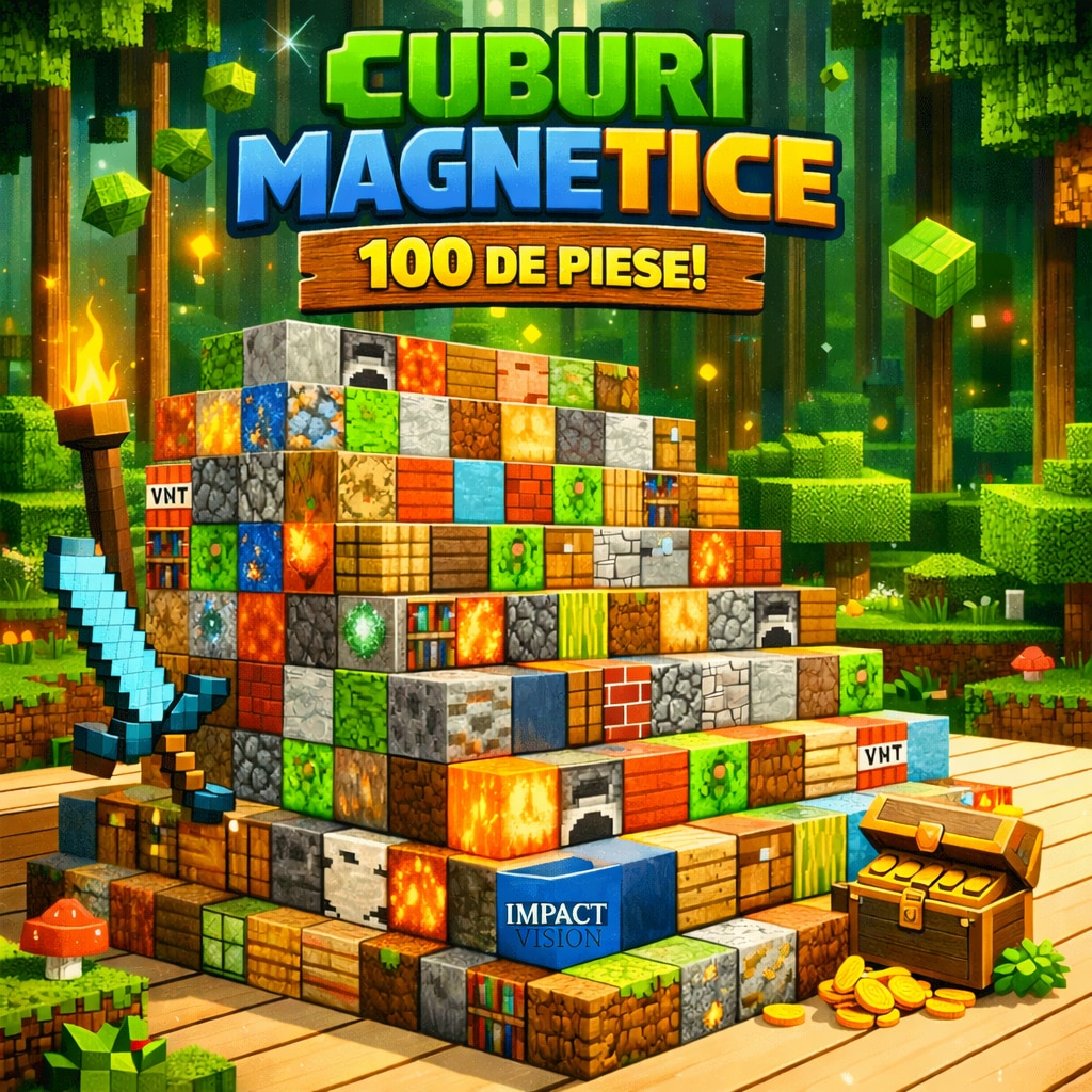 Set de constructie magnetic 100 piese Impact Vision®, cuburi magnetice ...