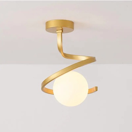 Lustra tip spirala Luminastar, glob din sticla alba, auriu lucios ...