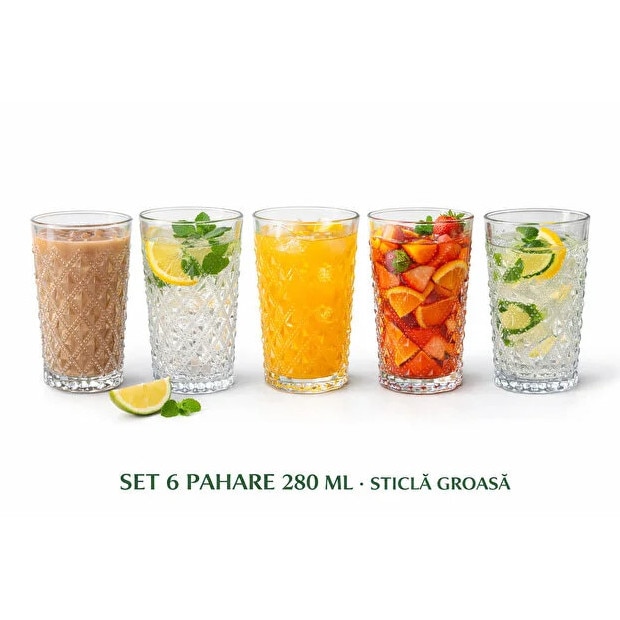 LAZORDE Pahare Lazord – Set 6 bucati, 280 ml, sticla groasa - eMAG.ro