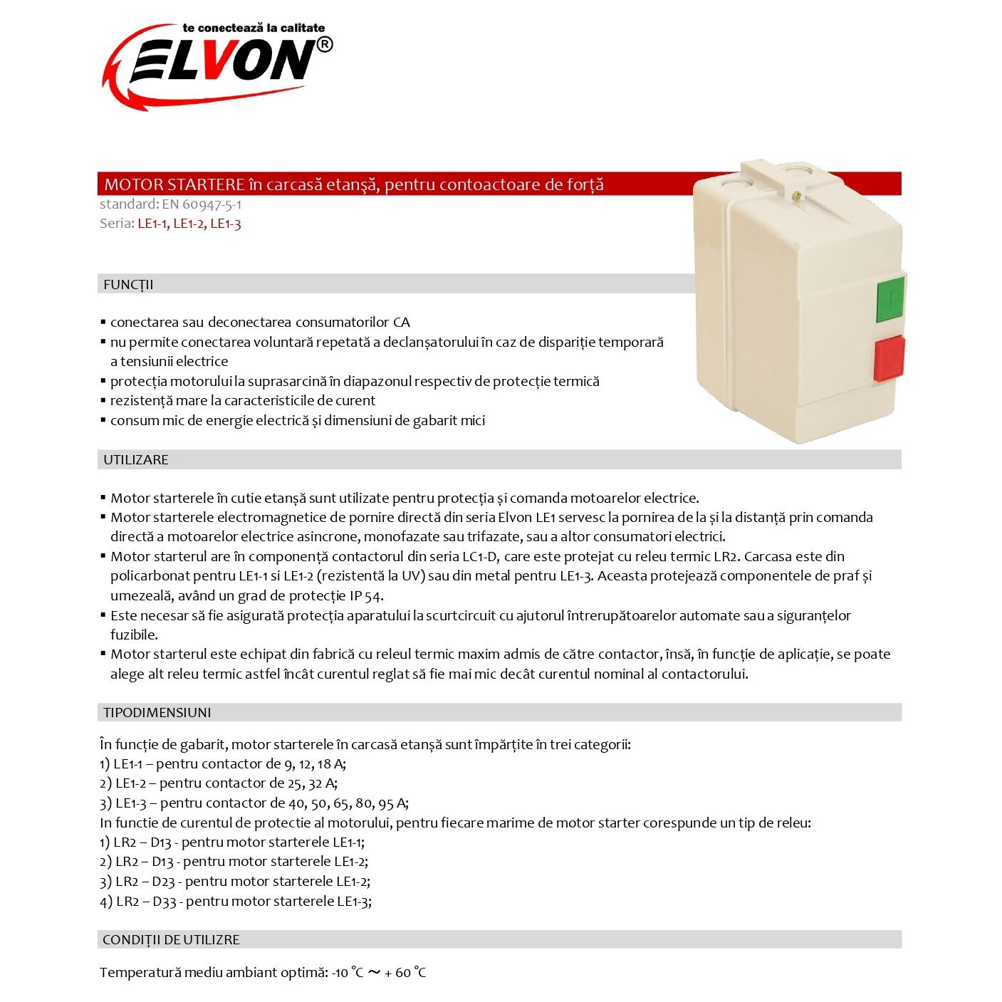 Starter motor Elvon LC1-D40 40A, IP54, cutie etansă, contactor cu releu ...