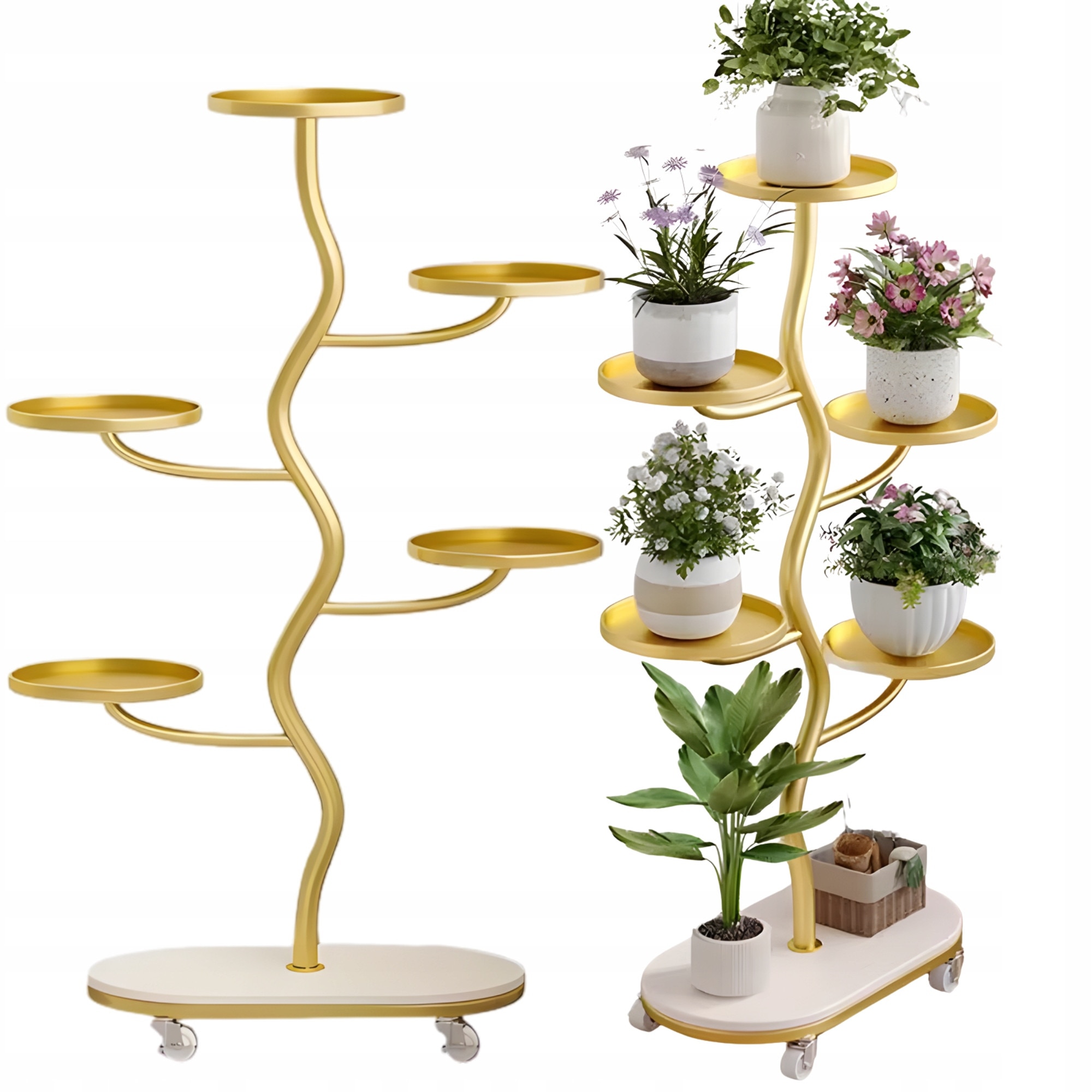 Set Suport Metalic Pentru Flori Pe Roti Cu 6 Rafturi, Constructie ...