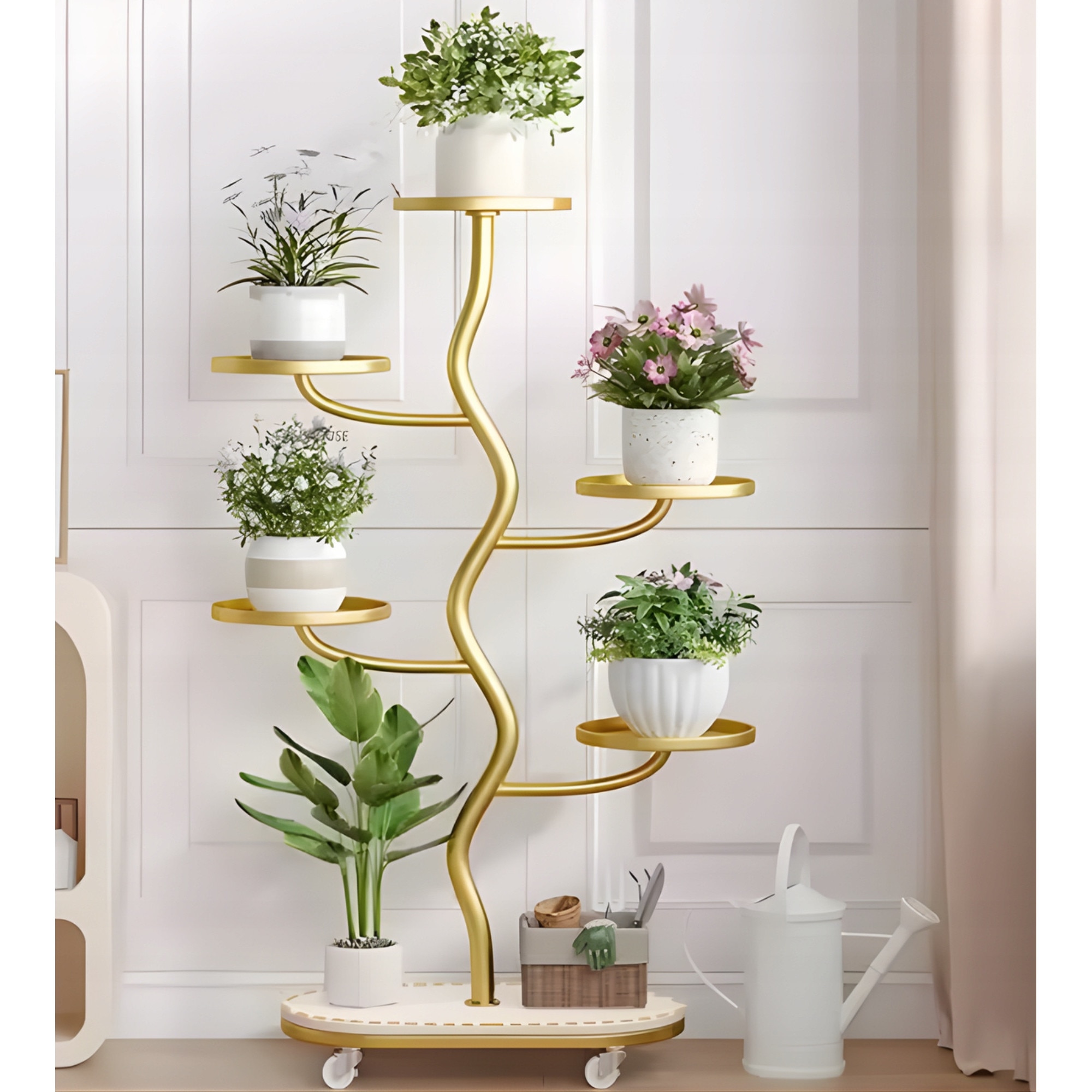 Set Suport Metalic Pentru Flori Pe Roti Cu 6 Rafturi, Constructie ...