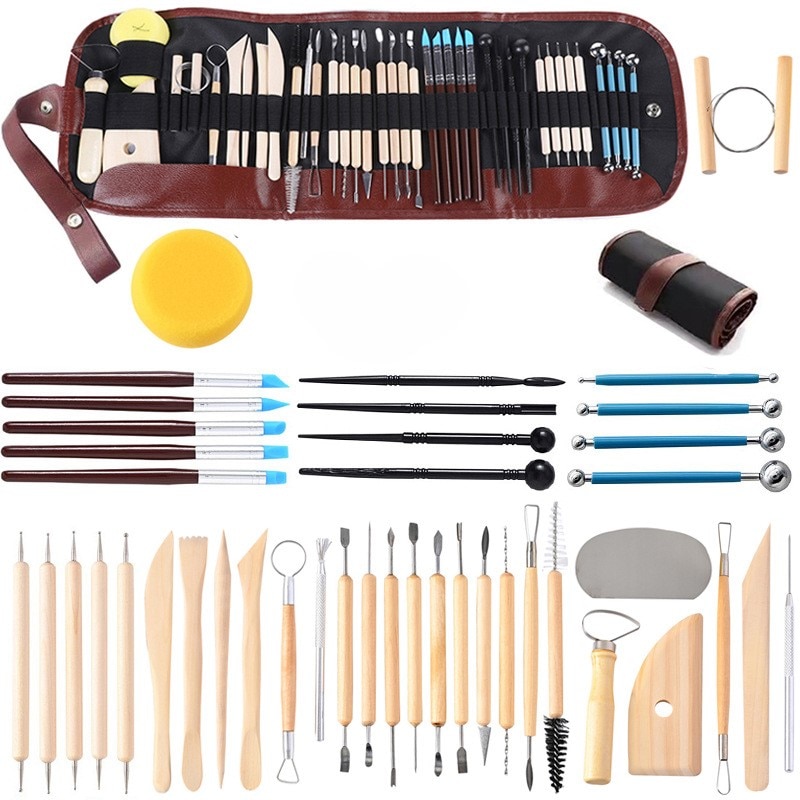 Set profesional 43 piese pentru modelaj lut / polimer / ceramica, cu ...