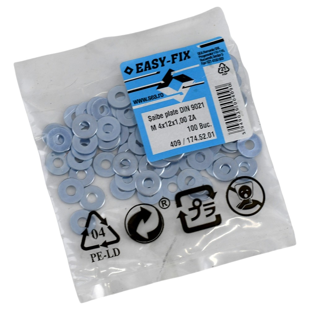 Saibe plate, late, pentru lemn, M4, rotunde, 12 mm, DIN 9021, ZA, punga ...