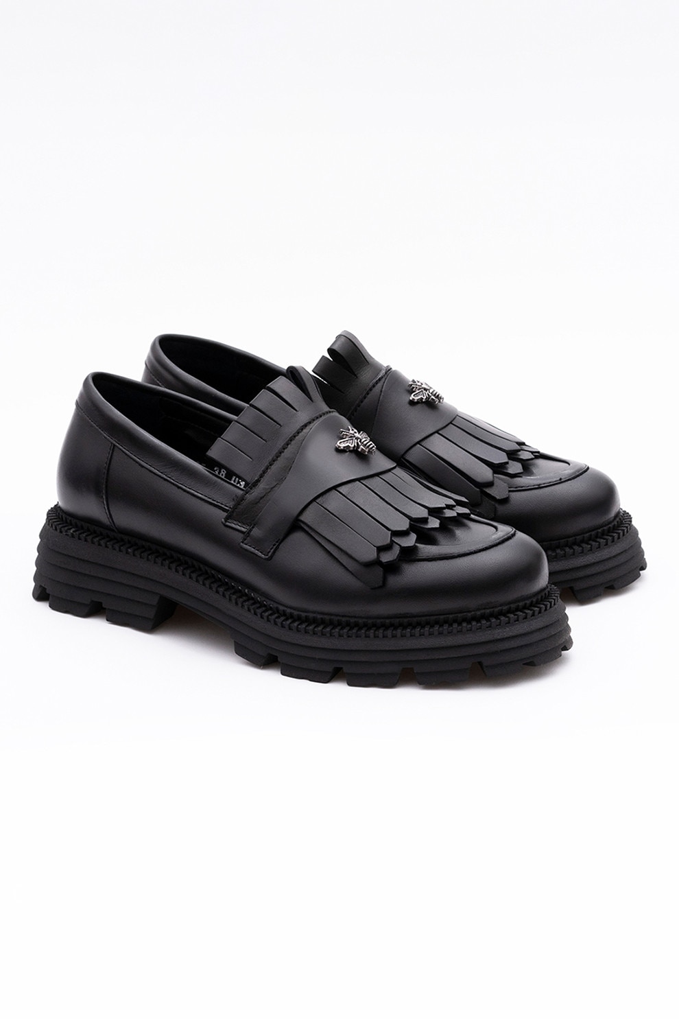 VAGAM, Pantofi loafer de piele cu toc masiv, Negru, 38 - eMAG.ro
