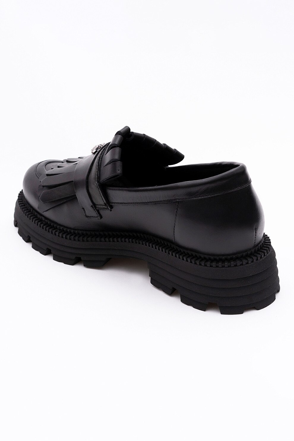 VAGAM, Pantofi loafer de piele cu toc masiv, Negru, 38 - eMAG.ro