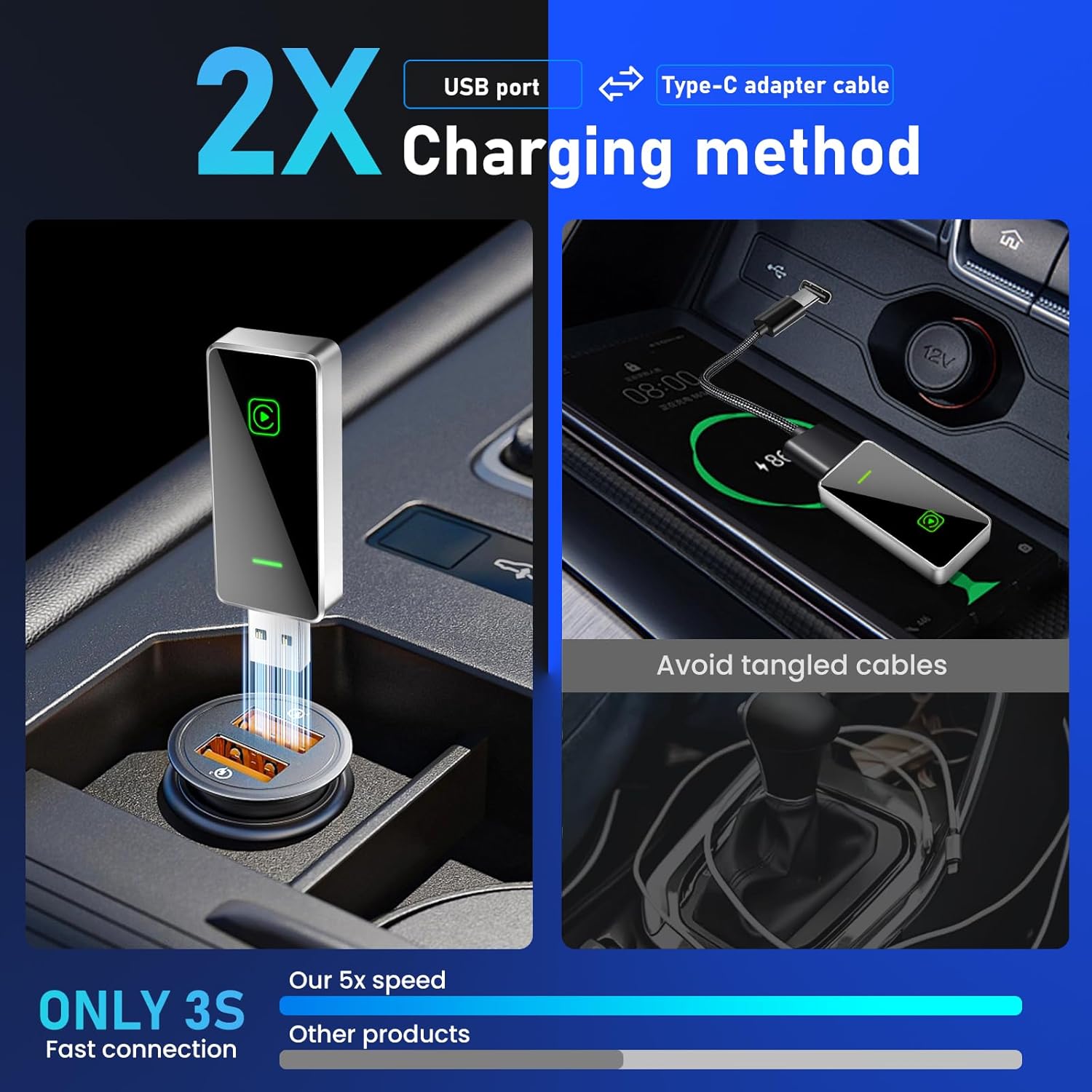 Adaptor Wireless CarPlay & Android Auto, 5.8GHz, Bluetooth 6 ...