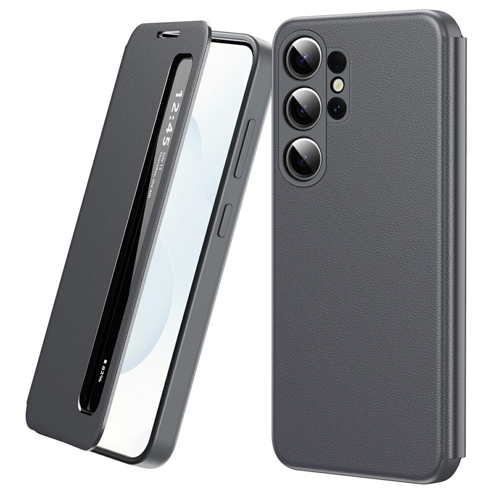 Husa pentru Samsung Galaxy S26 Ultra, Smart View Window din piele, gri ...