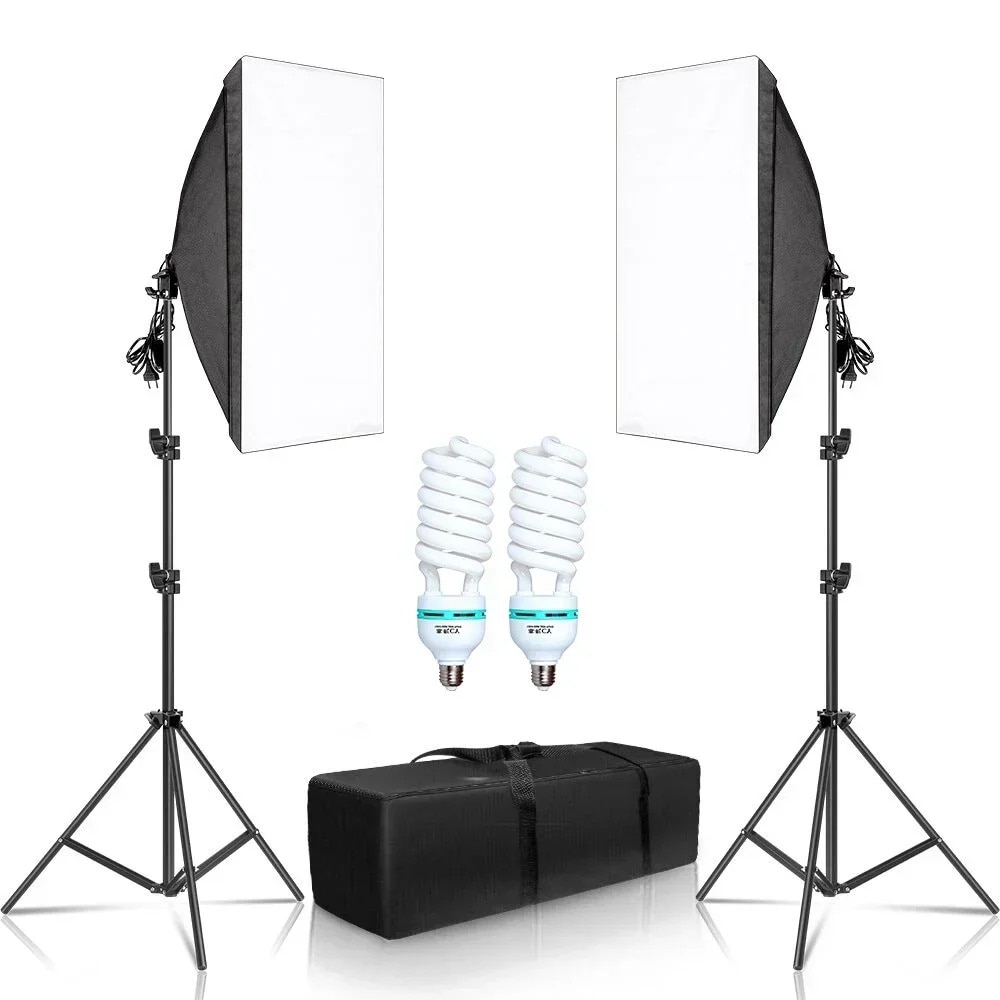 Set softbox foto 50x70cm, suport reglabil 70-200cm, alb - eMAG.ro