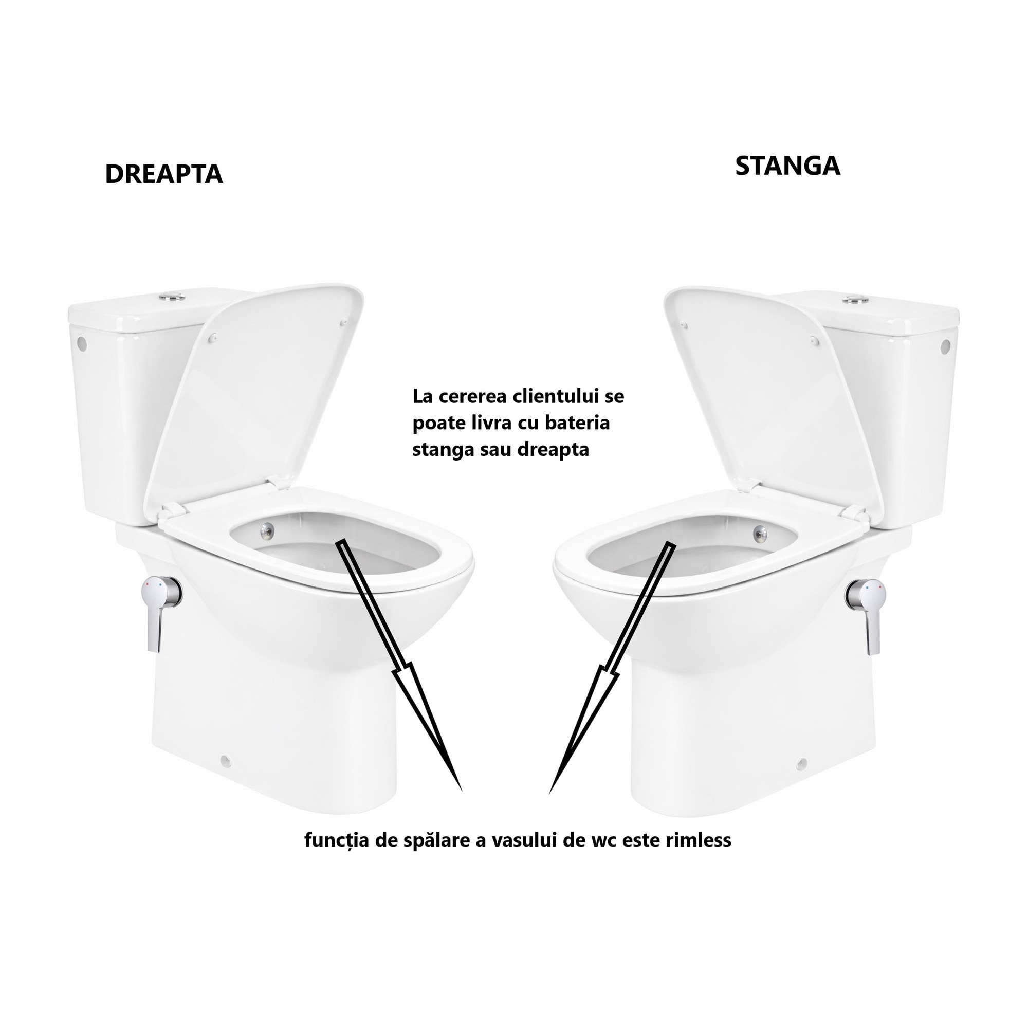 Vas WC cu bideu ROCA Debba rimless cu baterie montata pentru apa calda ...
