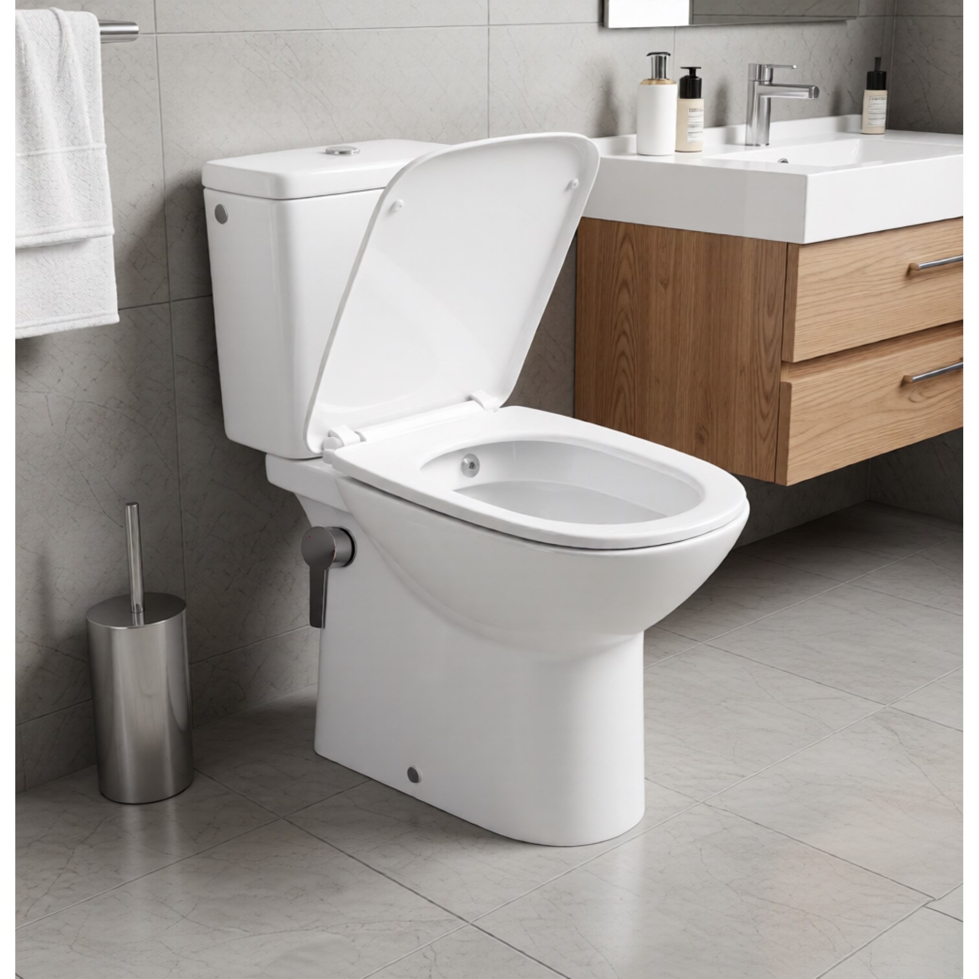 Vas WC cu bideu ROCA Debba rimless cu baterie montata pentru apa calda ...