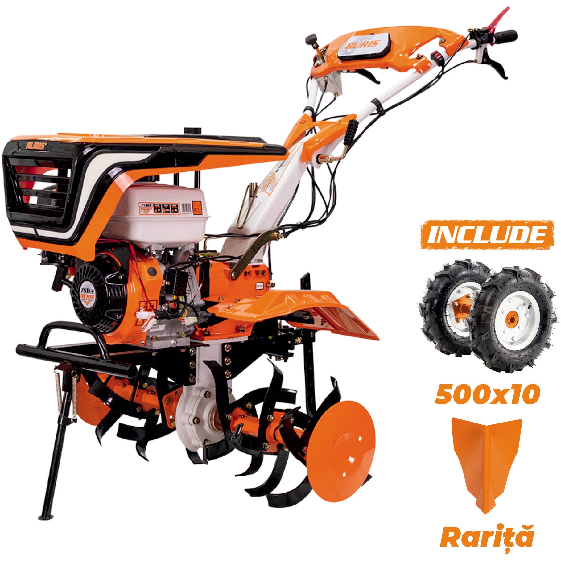 Motocultor pe benzina Ruris 751ks Start, putere maxim 9.5 CP, 270 CC, 4 ...