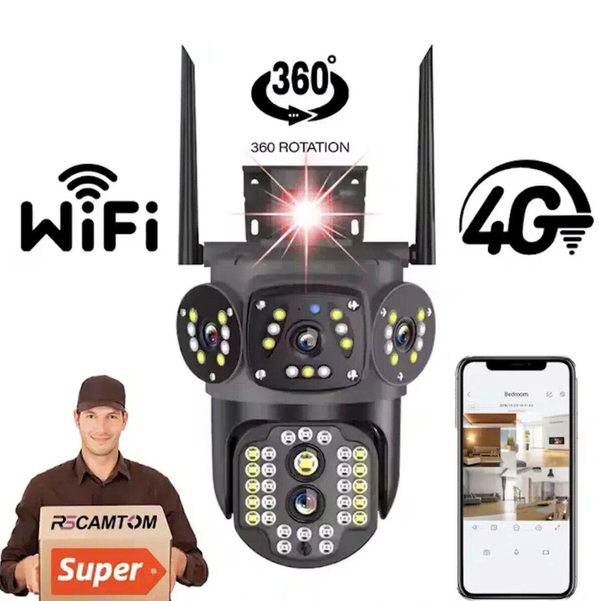 Camera de supraveghere cu panou solar 4G Cartela SIM, Wifi, Zoom 10X, 3 ...