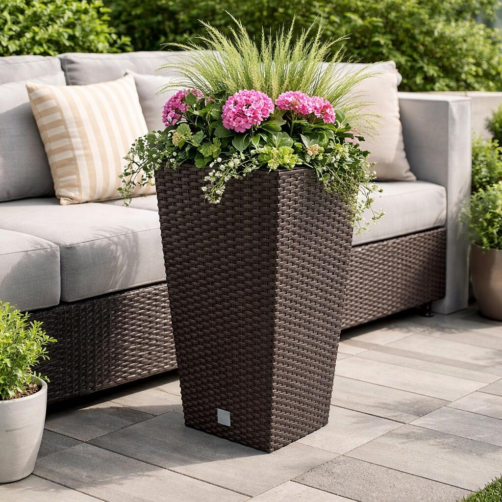 Set 2 ghivece de flori, Rato, imitatie ratan, inalte, 22.5x22.5x42 cm ...