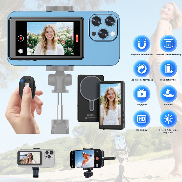 Excitat® Monitor Selfie Wireless pentru Telefon, Ecran Oglindire Camera ...
