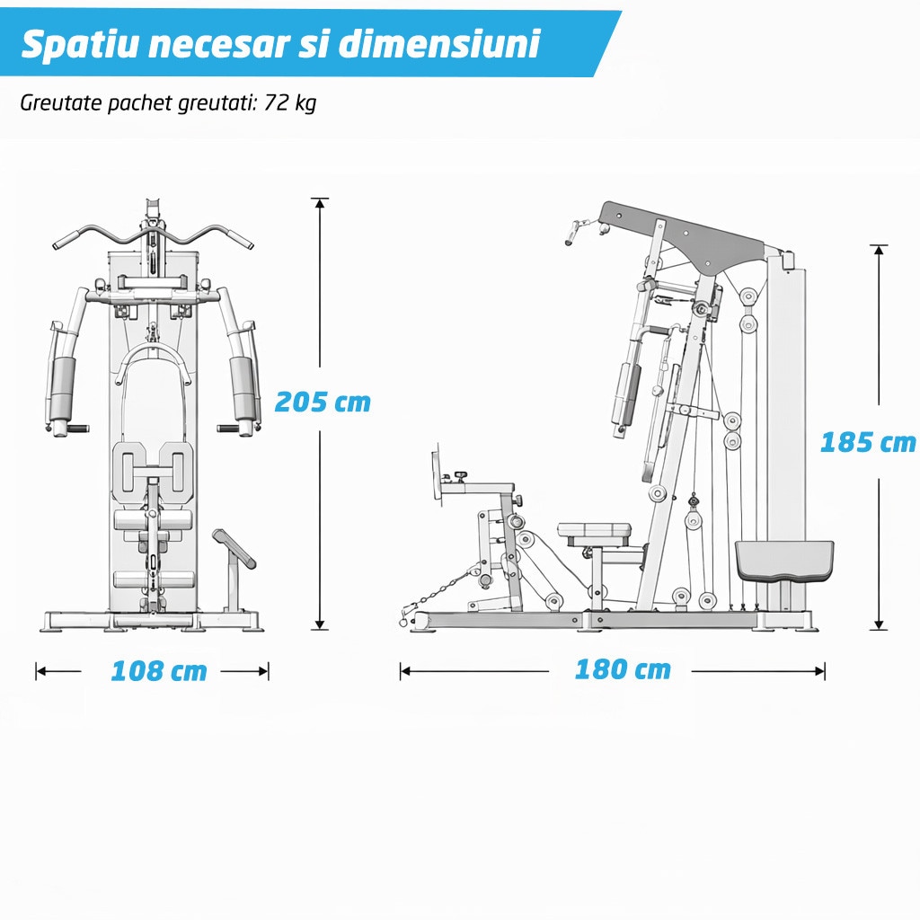 Aparat Multifunctional Fitness GO4FIT®, Model M1000, Home Gym ...