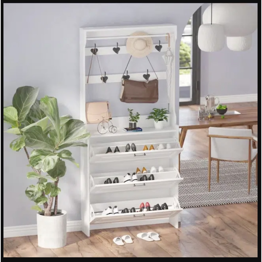 Set Mobilier Hol Alb, Pantofar Slim 3 Sertare si Cuier, Stil Scandinav ...