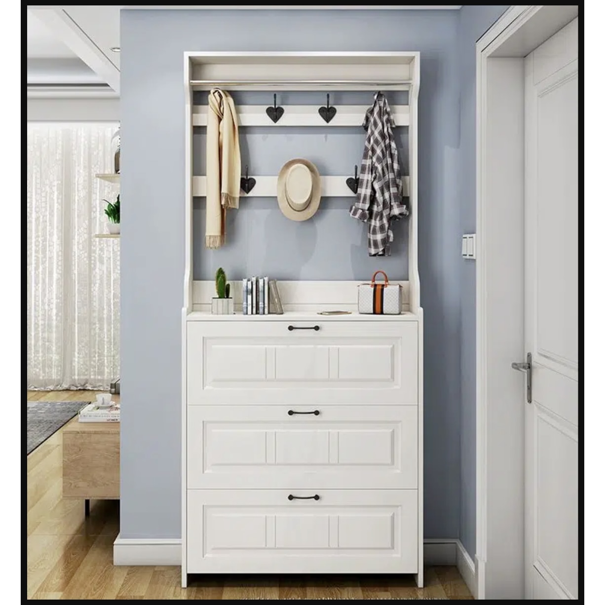 Set Mobilier Hol Alb, Pantofar Slim 3 Sertare si Cuier, Stil Scandinav ...
