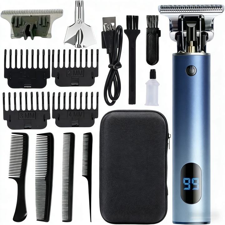 Set aparat de tuns profesional cu trimmer T-Blade, display LCD, 4 ...