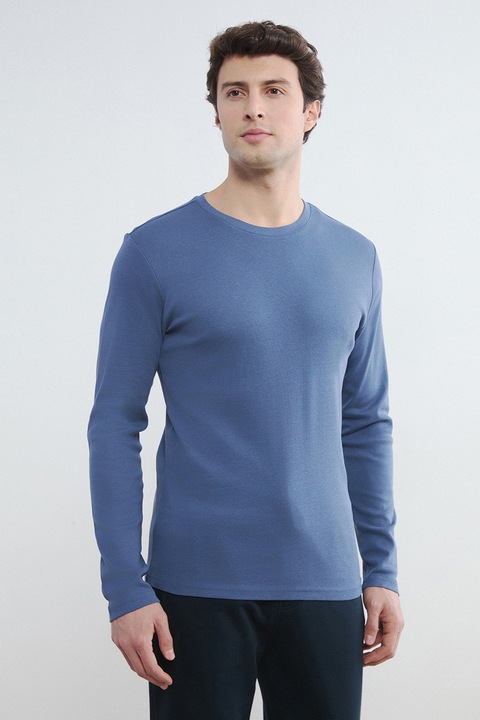 LC WAIKIKI, Bluza slim fit de bumbac, Albastru inchis, L - eMAG.ro