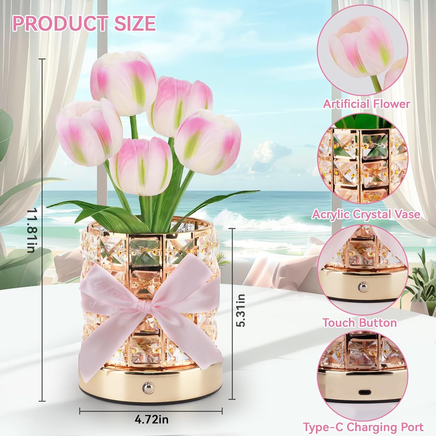 Lampa de flori Excitat@, Floarea Lalea, Reincarcabila, Fara fir ...