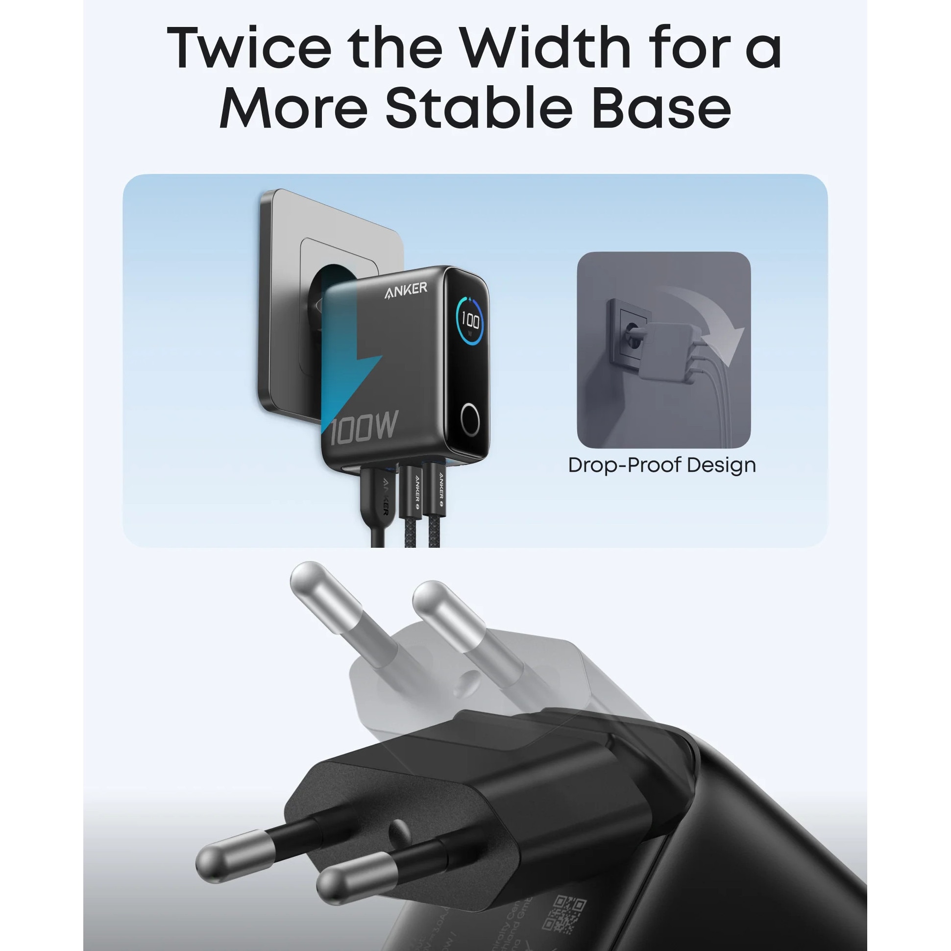 Външна батерия Anker 100W, 2x USB-C, 1x USB-A, Smart-Display, Сиво ...