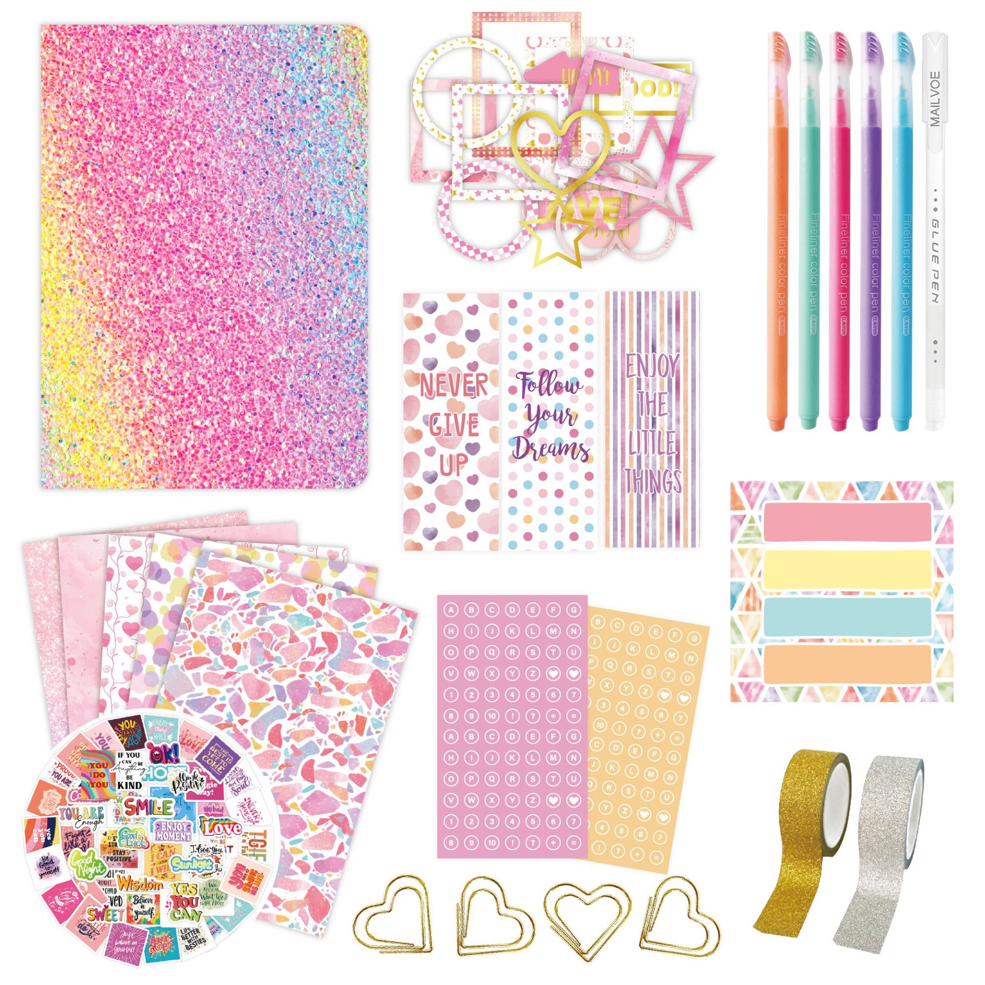Set Creativ Jurnal DIY - 94 Piese (Caiet, Stickere, Creioane) Cadou ...