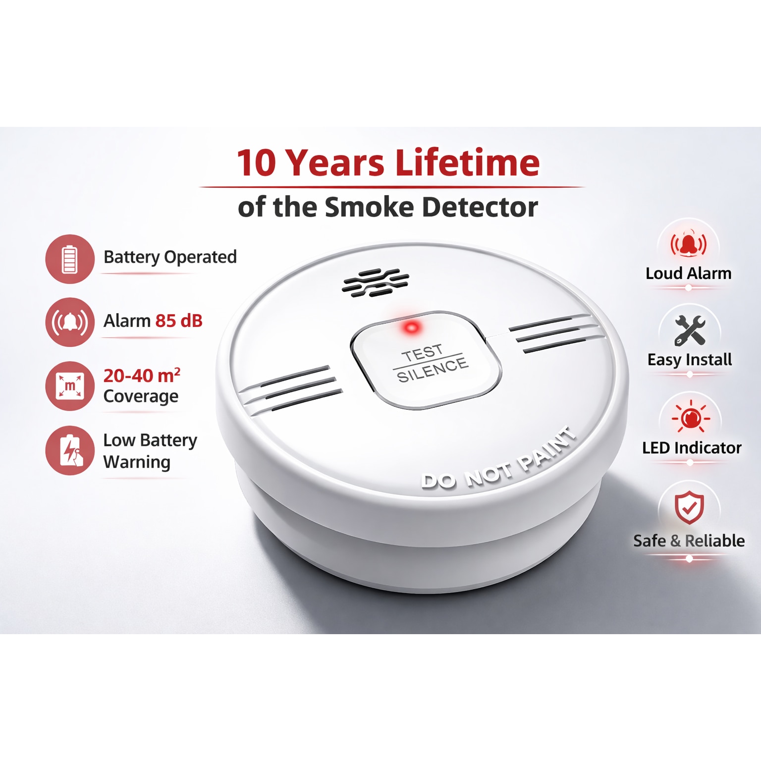 Alarma detector fum Putogesafe, baterie inclusa, durata viata 10 ani ...