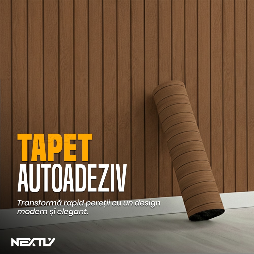 Rola tapet autoadeziv 3D premium tip riflaj NEXTLY, imitatie lemn ...