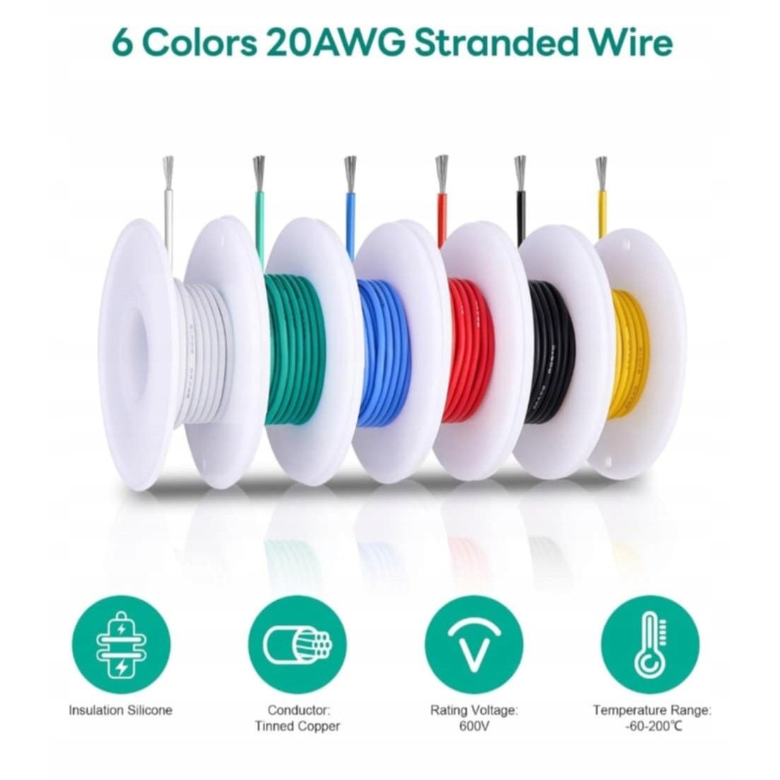 Set cabluri electrice DIY 20AWG 60m, 6 culori, miez de cupru, izolatie ...
