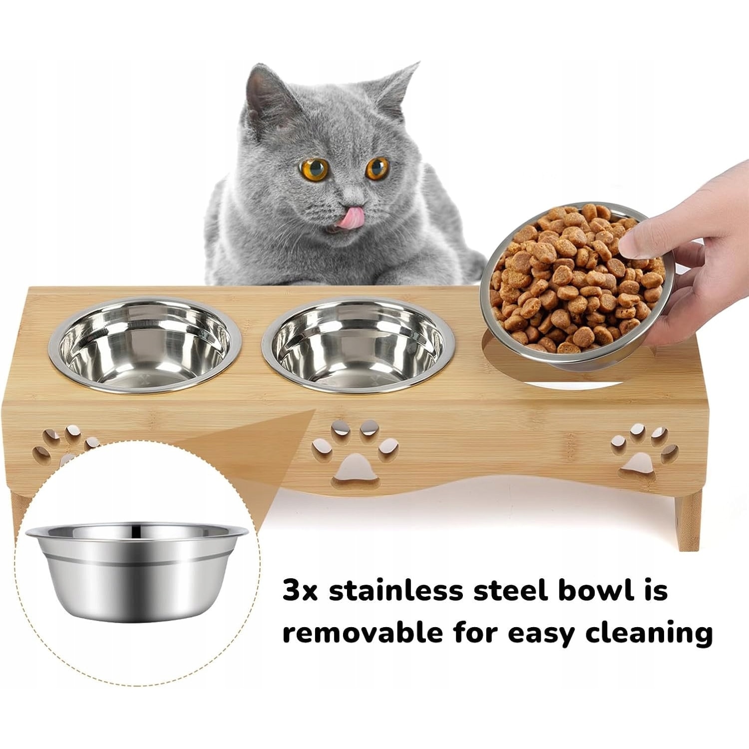 Set castroane pentru animale, 3 bucati, inox, cu suport - eMAG.ro