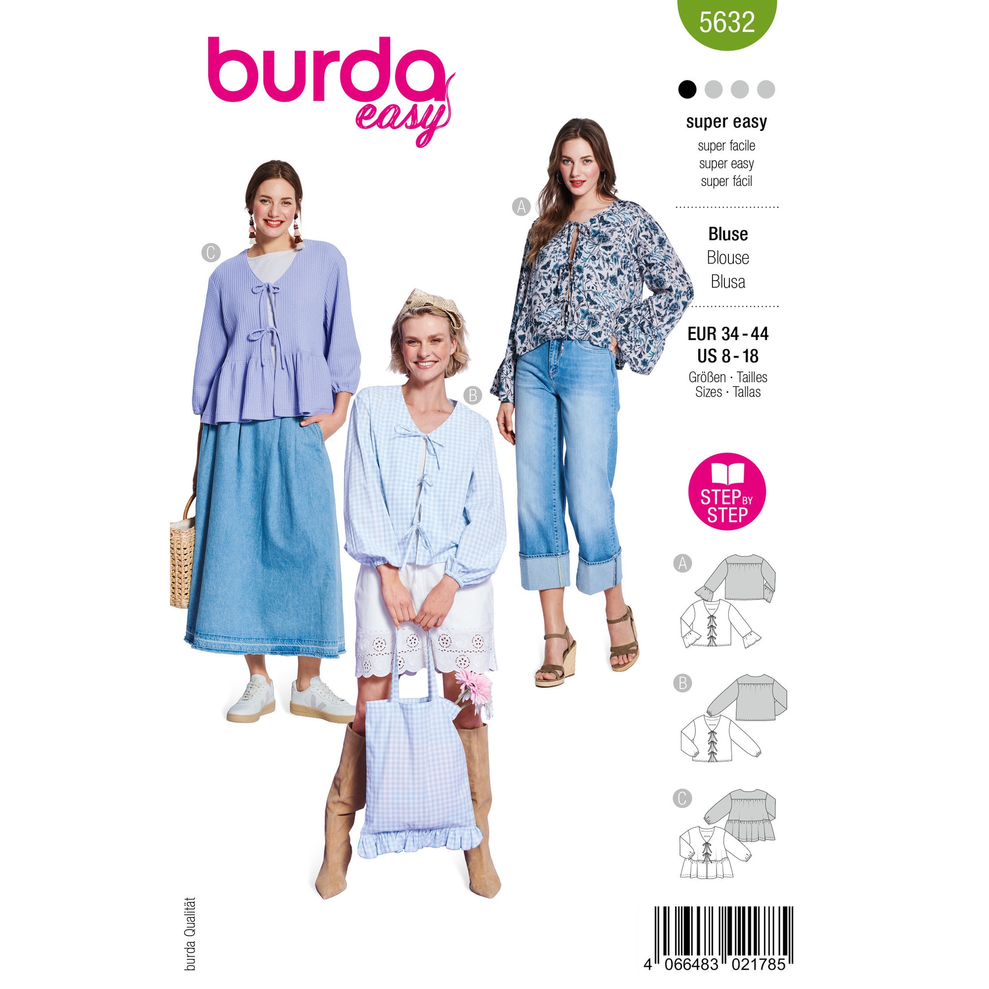 Tipar Bluze Femei Burda Style 5632, set 3 modele, multicolor, mărimi 34 ...