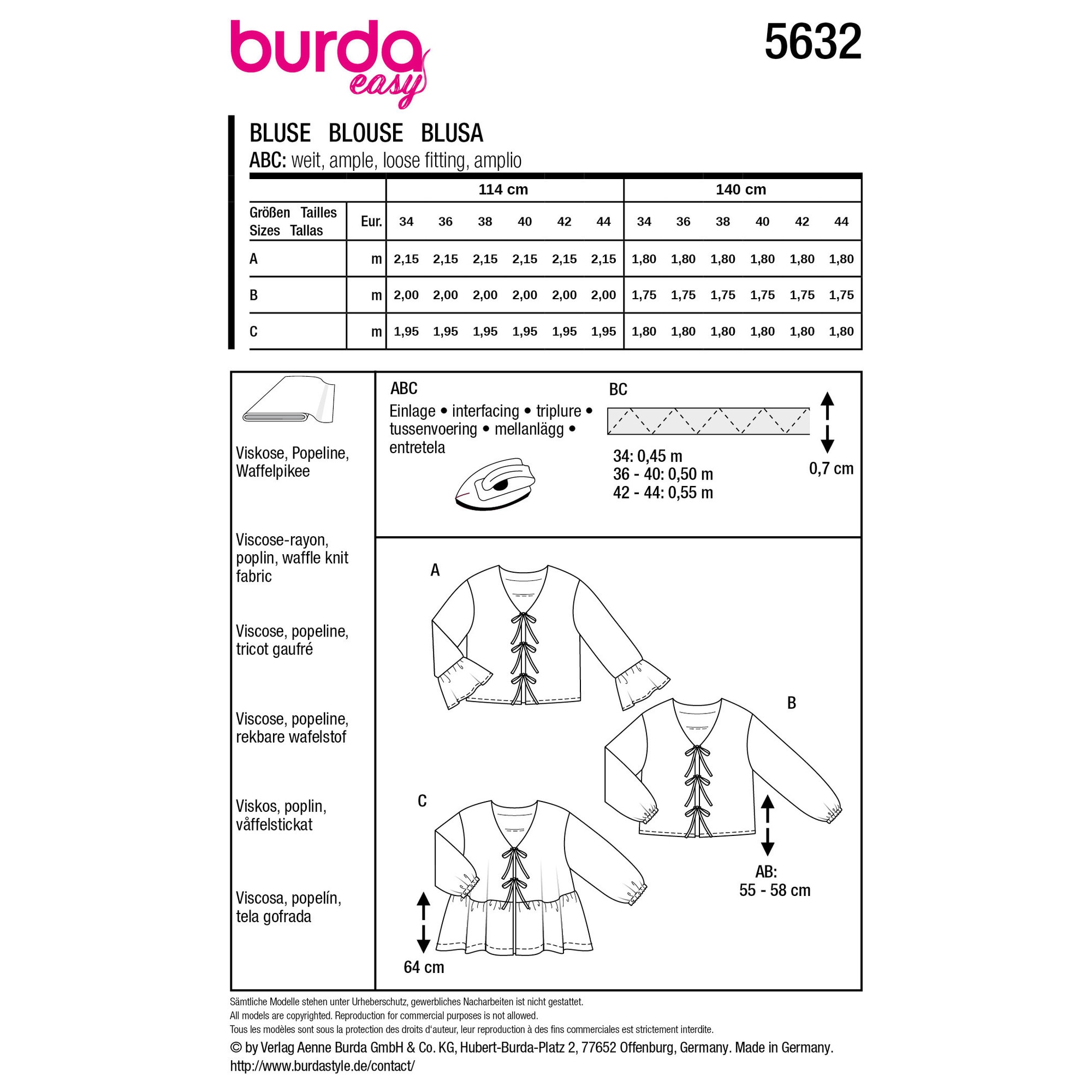 Tipar Bluze Femei Burda Style 5632, set 3 modele, multicolor, mărimi 34 ...