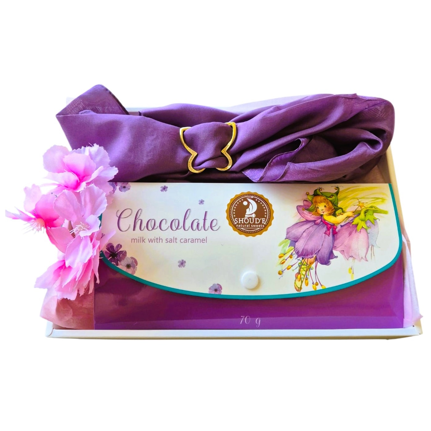 Set cadou CautUnCadou, esarfa matase naturala, mov-lila, 60x60cm, clema ...