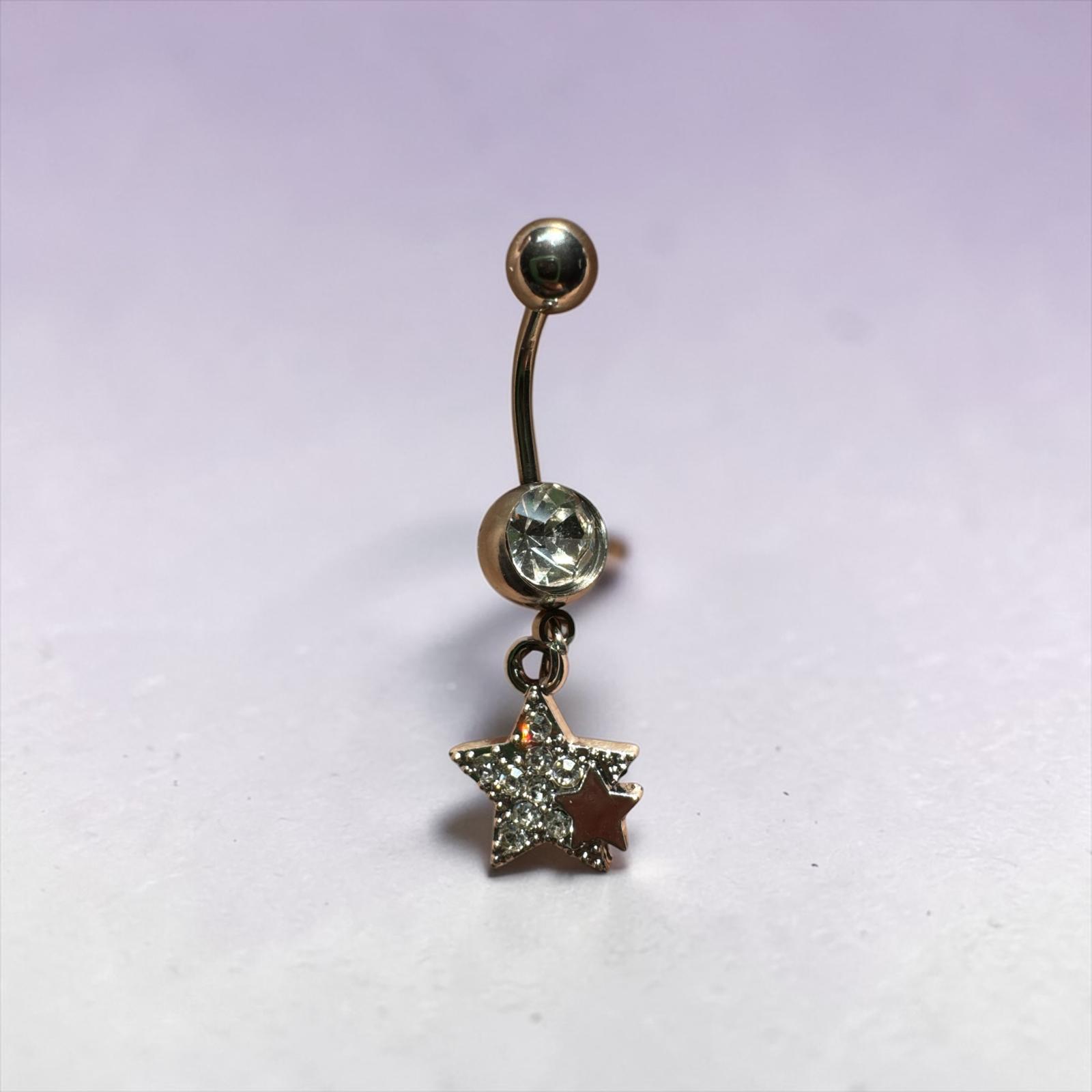 Piercing buric cu steluta si piatra tip cristal, 40 mm, otel ...