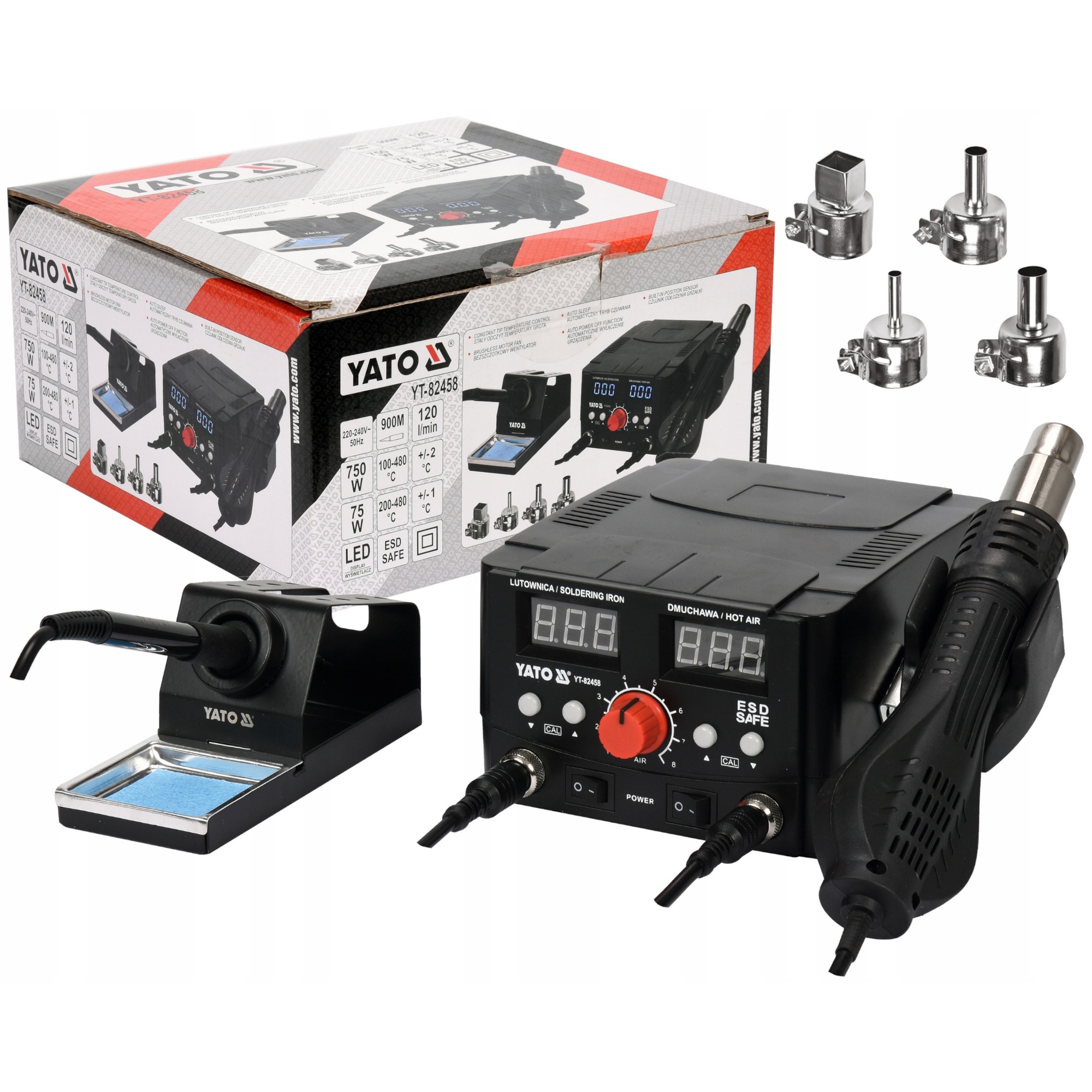 Statie de lipit 2 in 1 Yato, 75W + Hot Air 750W, display LED ...