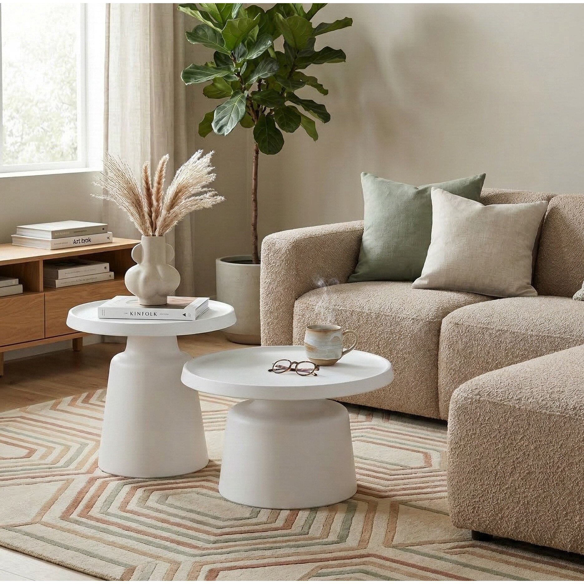 Set de mese LEMOS, 2 mese rotunde, alb, 70x40cm si 50x50cm - eMAG.ro