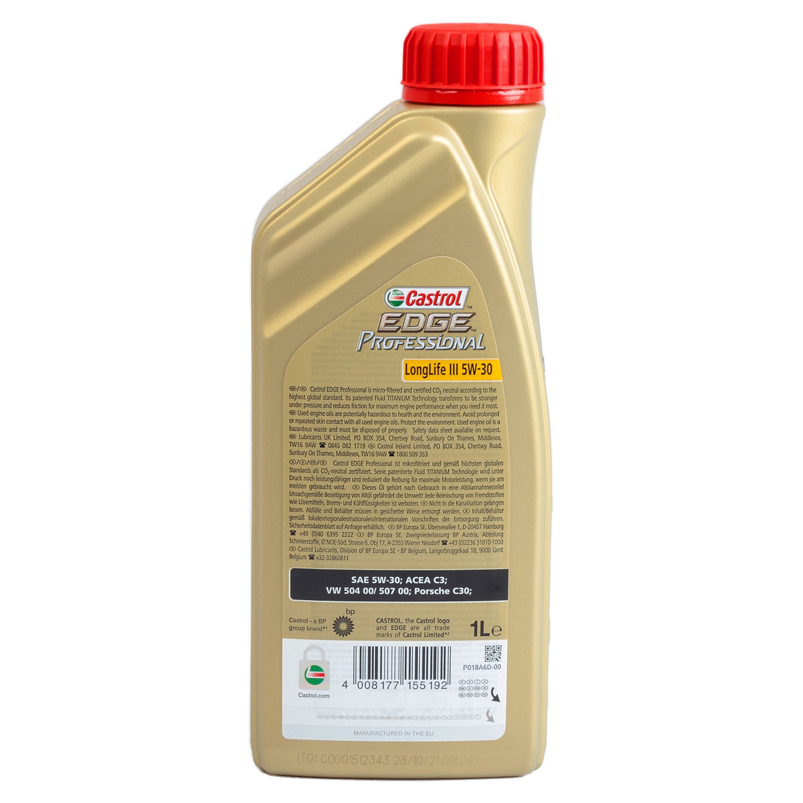 Ulei motor Castrol EDGE Professional LL III 5W30 1L VW 504 507 Audi VW ...