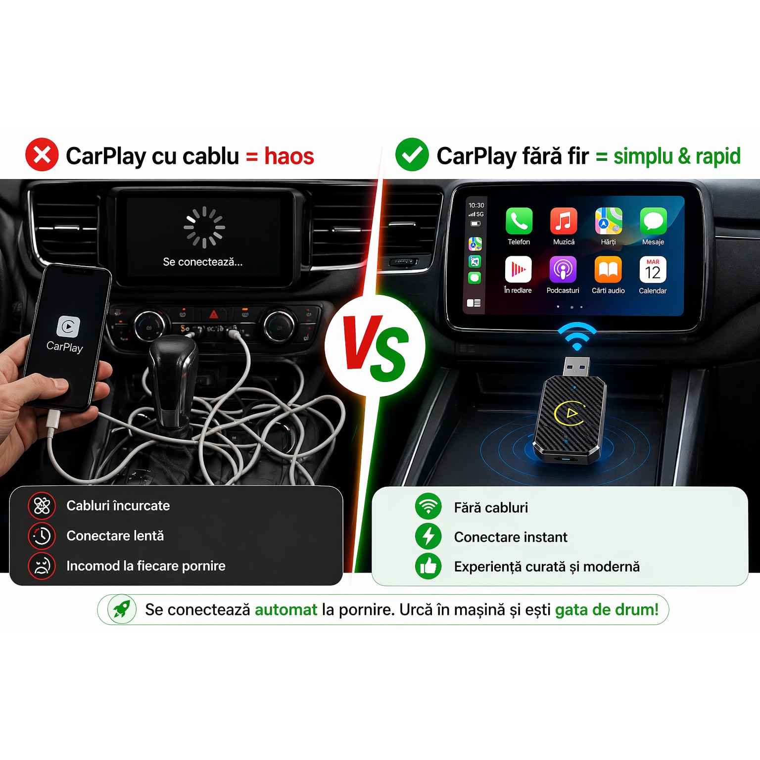 Adaptor CarPlay Wireless si Android Auto Wireless 2-in-1, Xrok ...
