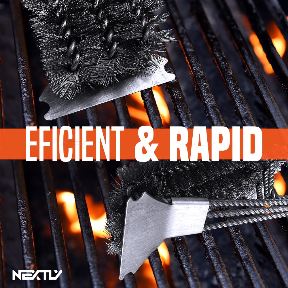 Perie curatare gratar BBQ NEXTLY cu racleta inox, perie sarma heavy ...