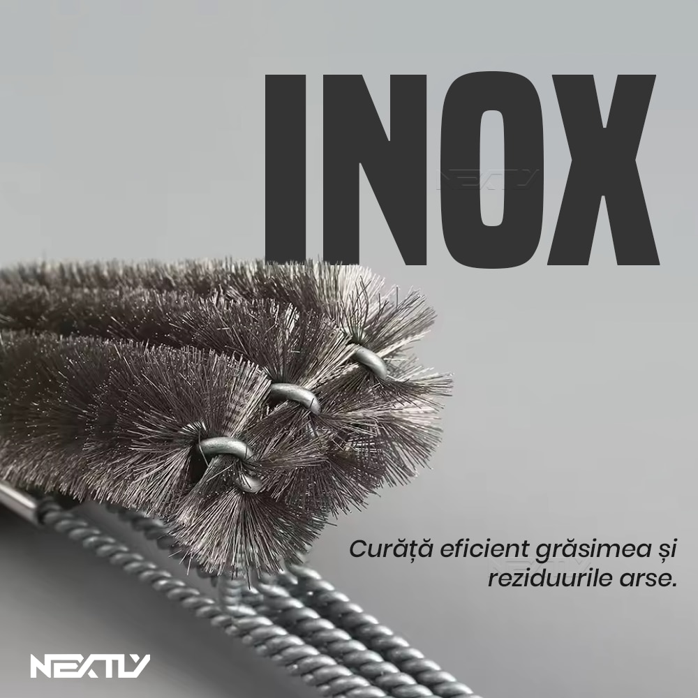 Perie curatare gratar BBQ NEXTLY cu racleta inox, perie sarma heavy ...