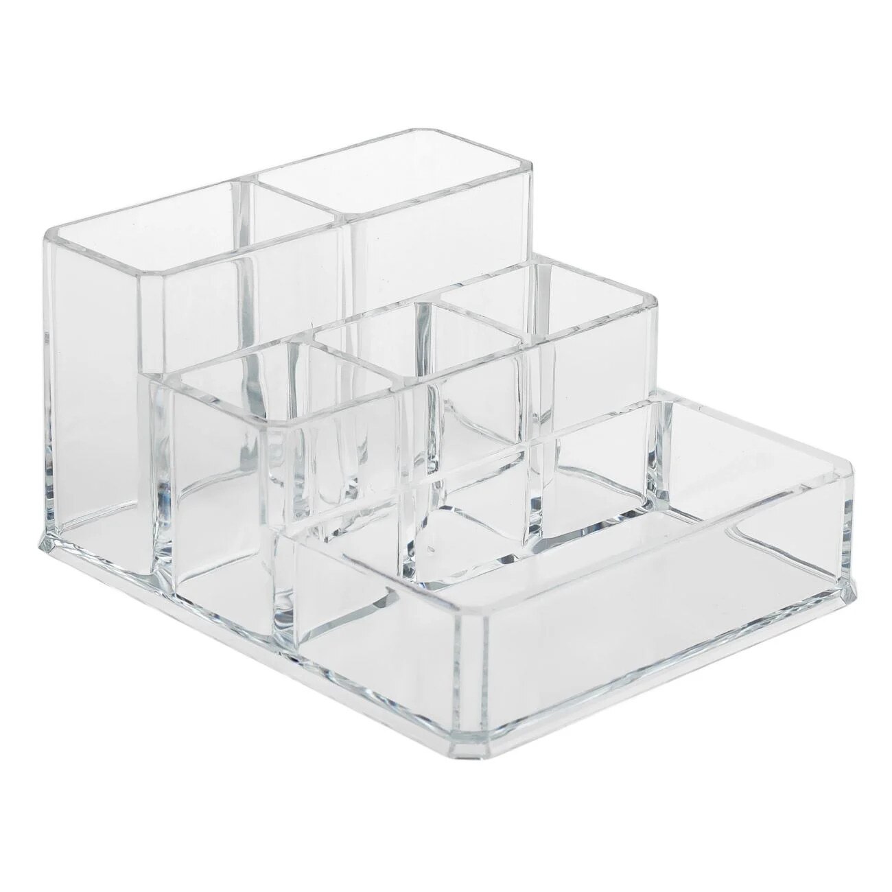 Organizator cosmetic BAMI, acril, 6 compartimente mixte, transparent ...