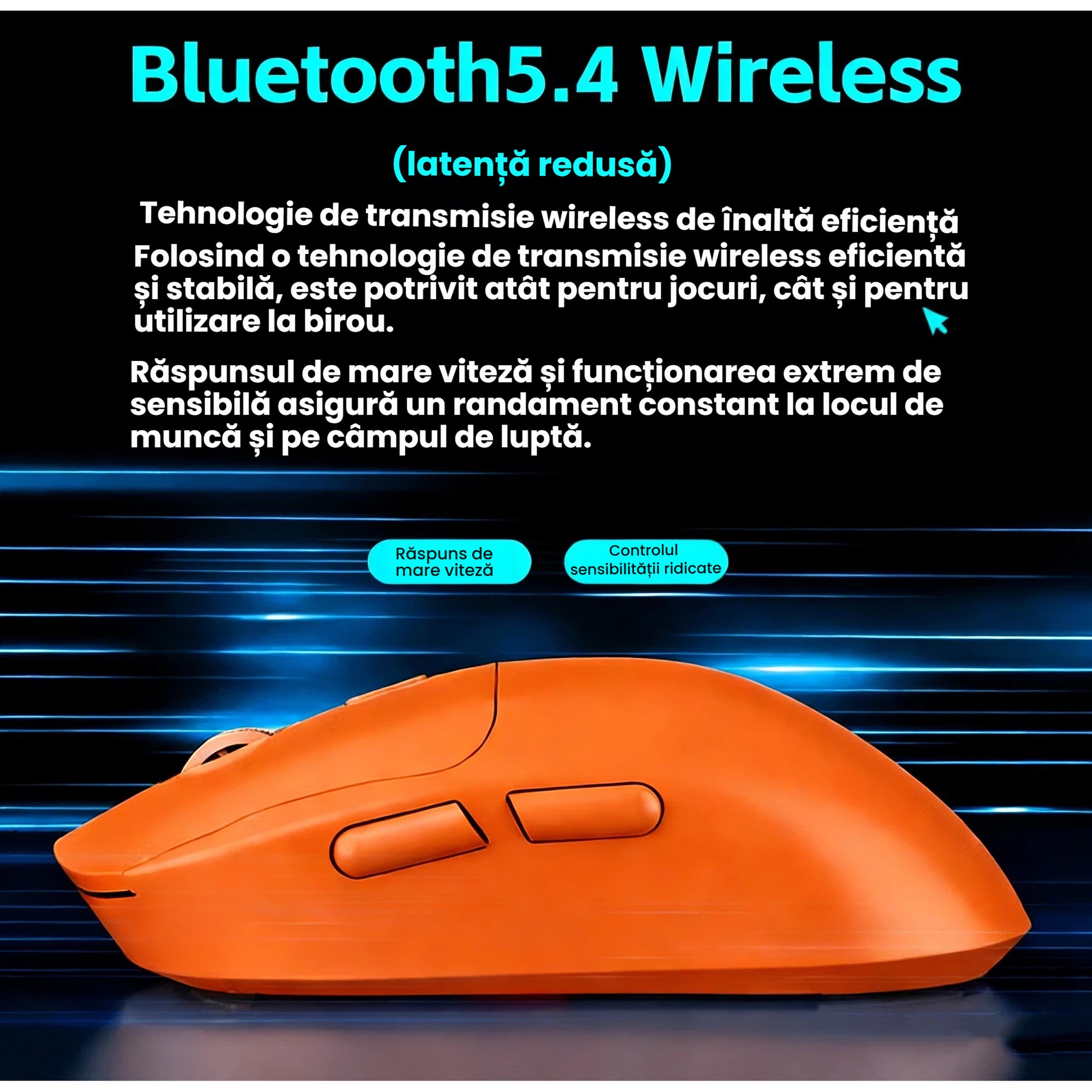 Mouse gaming wireless tri-mod, Bluetooth 5.4, 1000Hz, baterie 500mAh ...