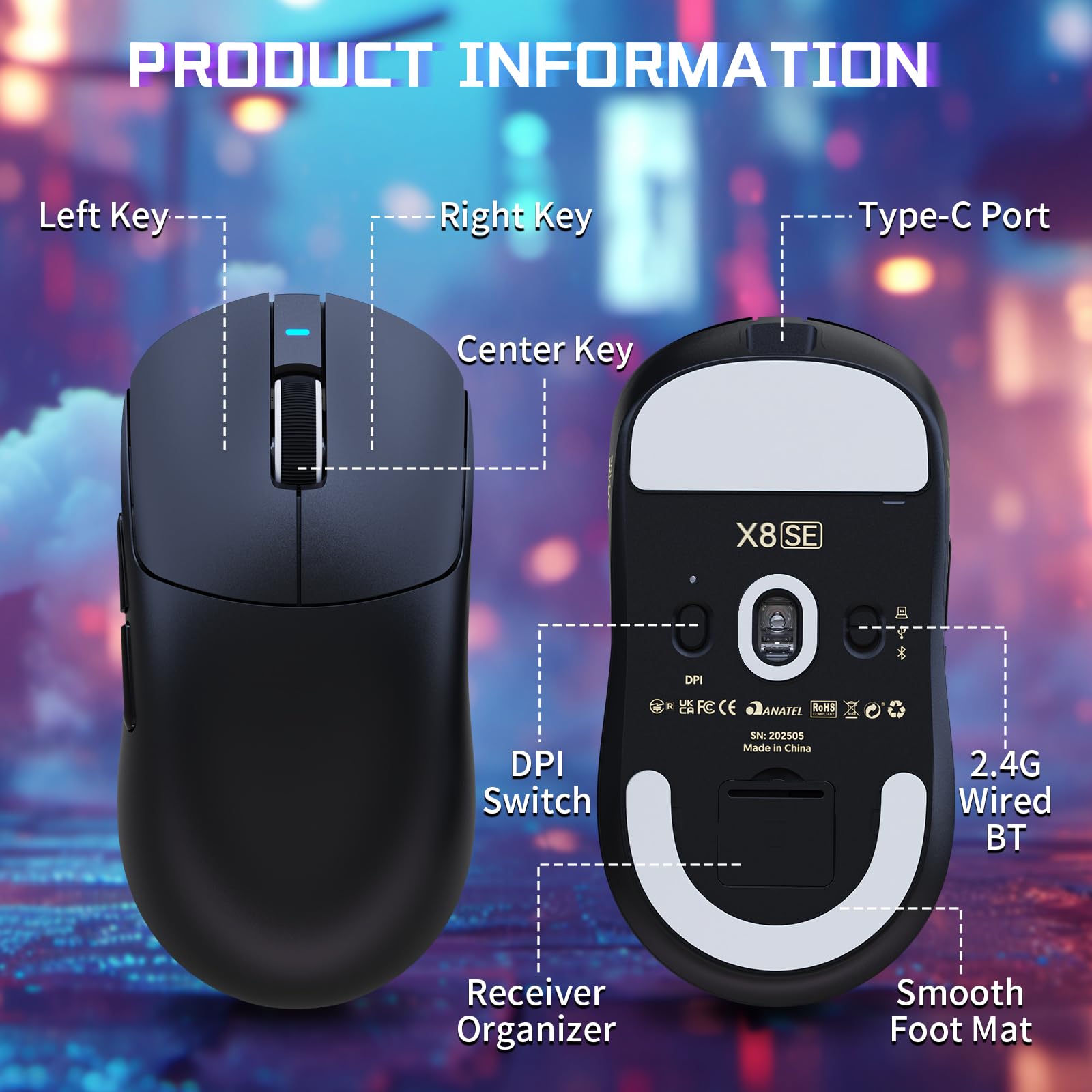 Mouse de gaming wireless ATTACK SHARK X8SE, 25K DPI, senzor PAW3311 ...