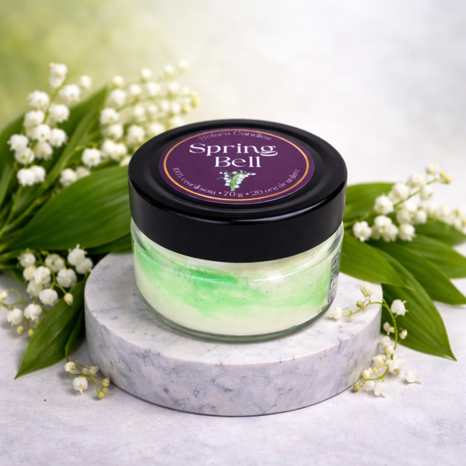 SPRING BELL, efect marmura, verde, 70g, ardere 20 h, lumanare parfumata ...