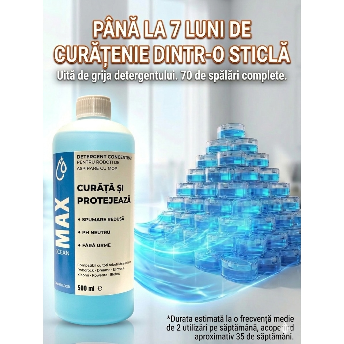 Detergent SmartFloor Max Ocean pentru robot aspirator, 500ml, parfum ...