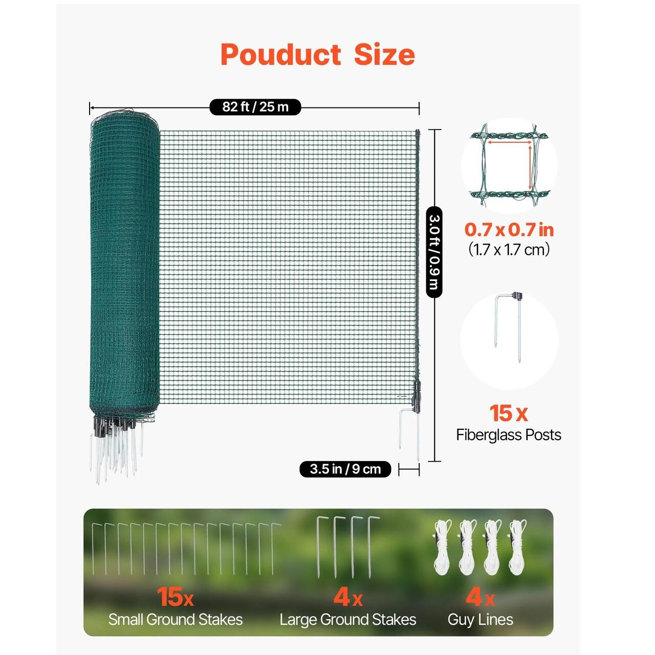 Tarc temporar mobil pentru Pasari/Animale mici, 0.9 x 25 m, Verde, 15 x ...