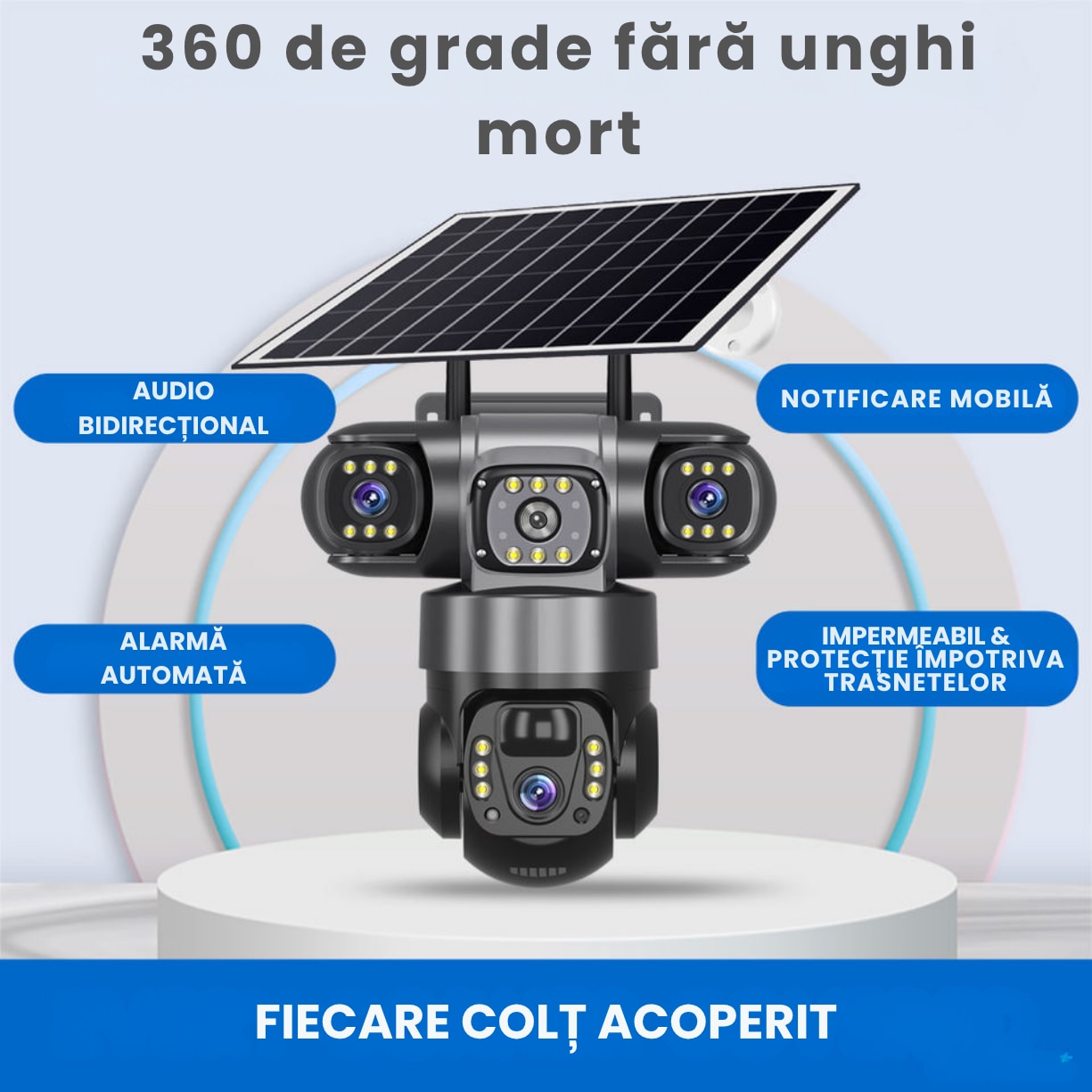 Camera de supraveghere video tripla cu panou solar si cartela SIM 4G ...