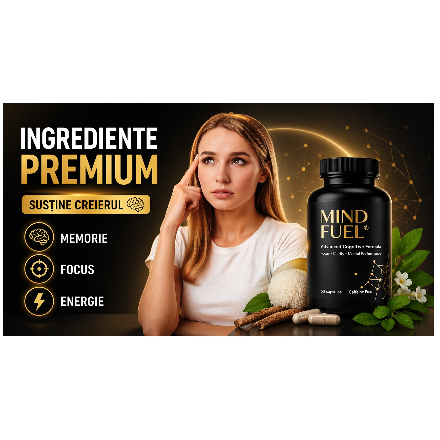 Supliment pentru creier Brain For Life Mind Fuel fara cofeina, pentru ...